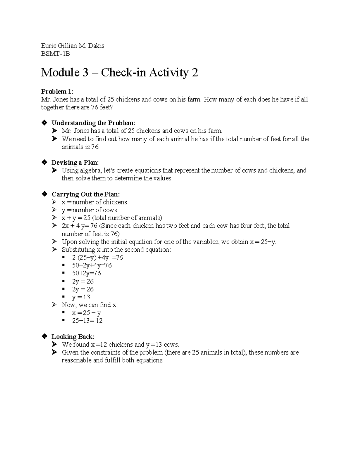 Module 3 – Check-in Activity 2 - Eurie Gillian M. Dakis BSMT-1B Module ...