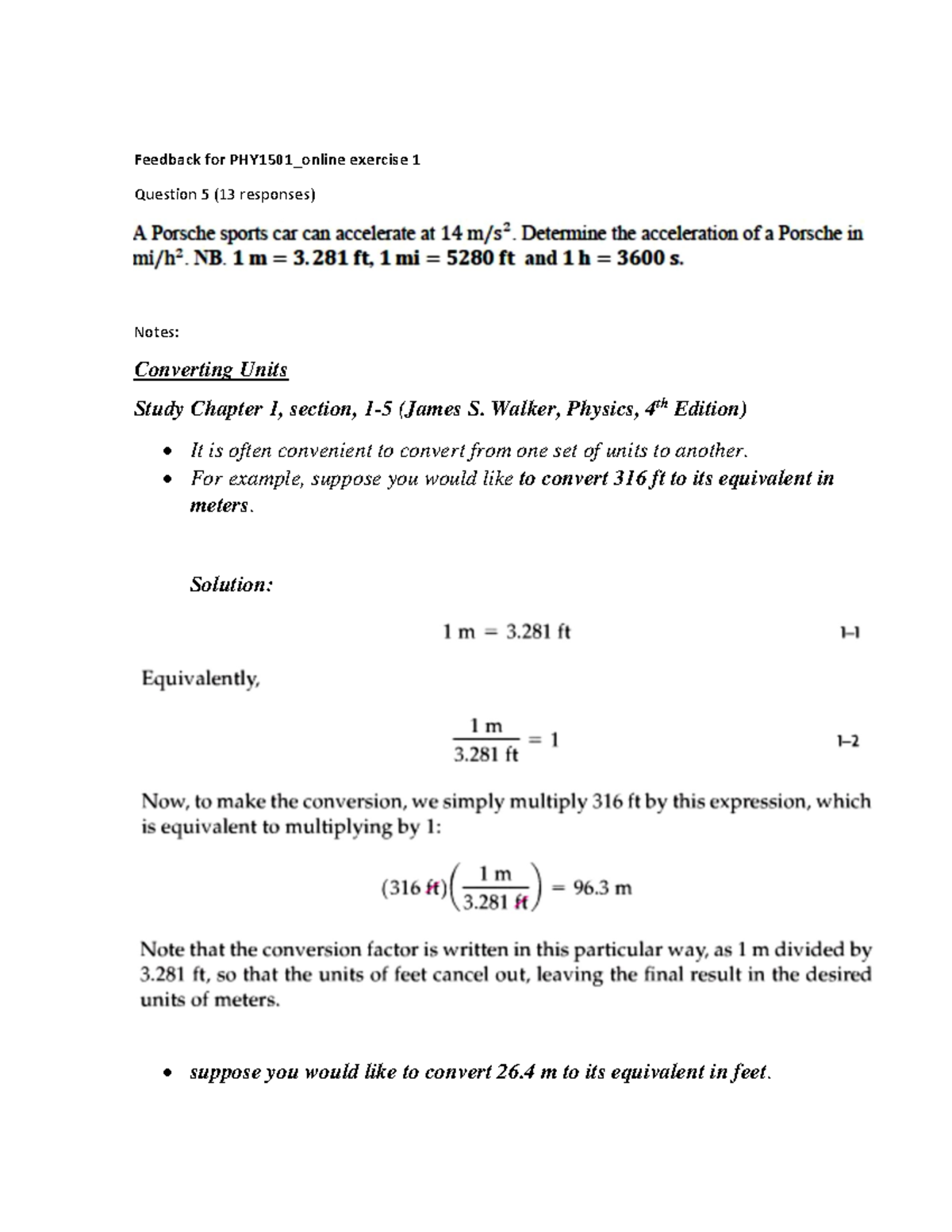 Feedback PHY1501 2020 Exercise 1 Non-engineering - Feedback for PHY1501_online exercise 1 ...