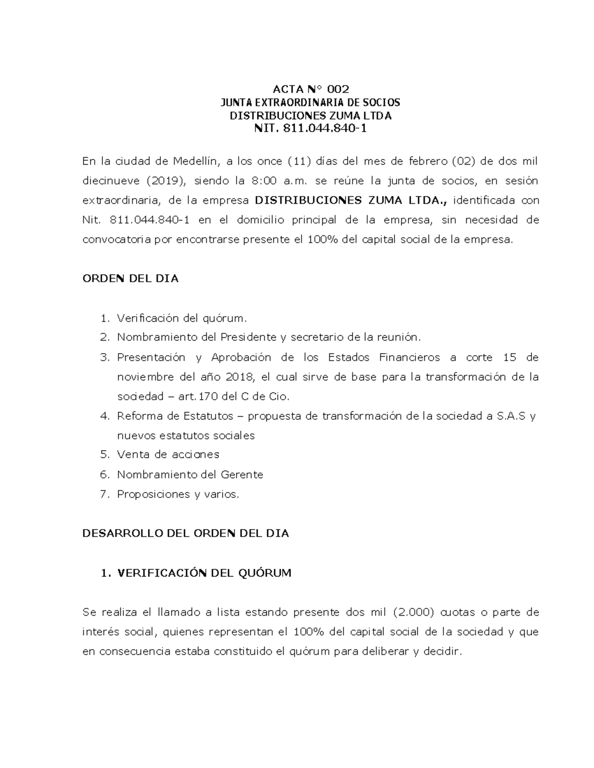 ACTA No. 2 Transformacion Distribuciones ZUMA-convertido (1)-convertido - ACTA N° 002 JUNTA ...