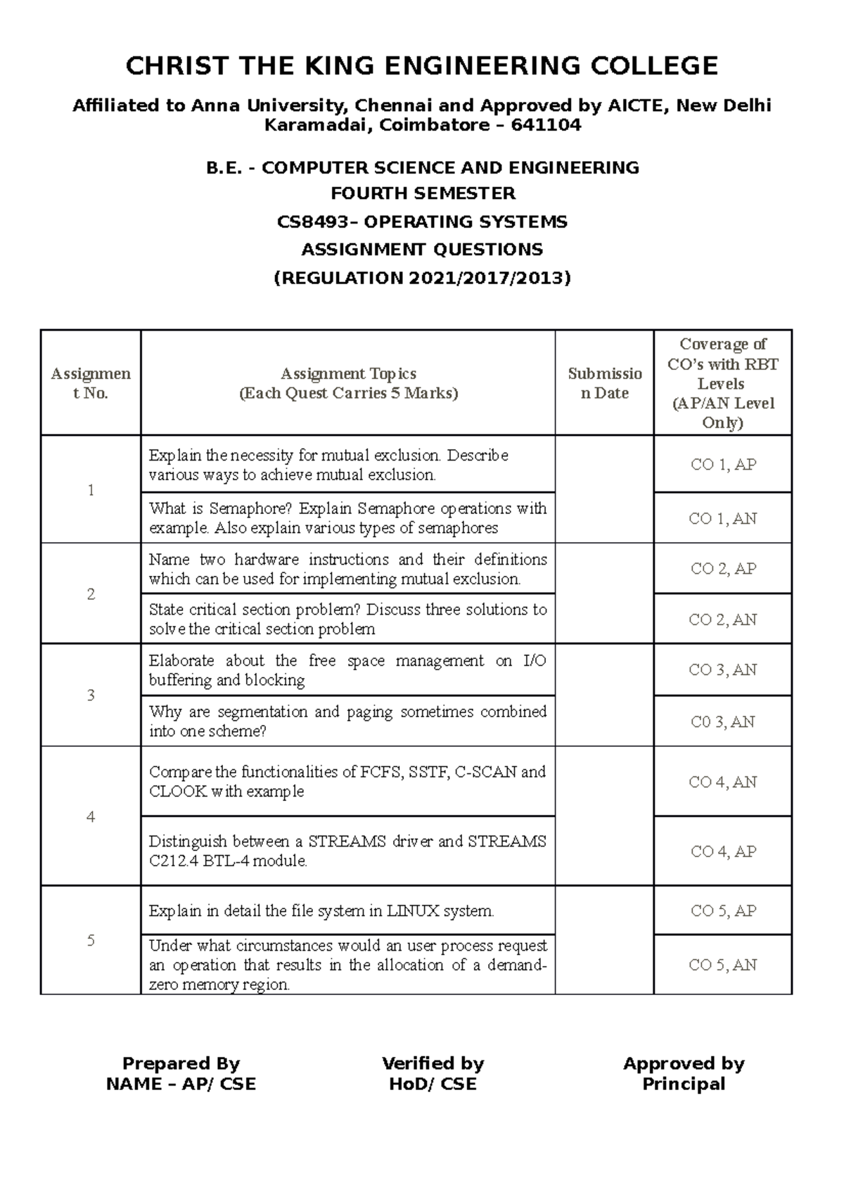 Assignment Question - course - CHRIST THE KING ENGINEERING COLLEGE ...