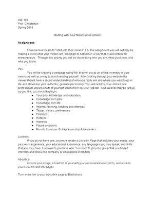 Design Thinking Assignment - Prof Chesterton INE 101 Spring 2016 Design ...