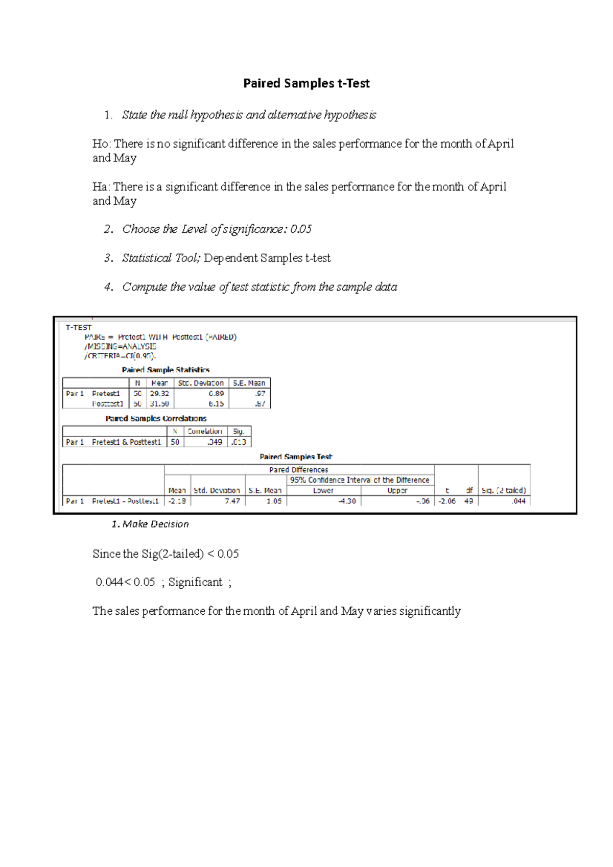 Paired Samples t - Paired Samples t-Test State the null hypothesis and ...