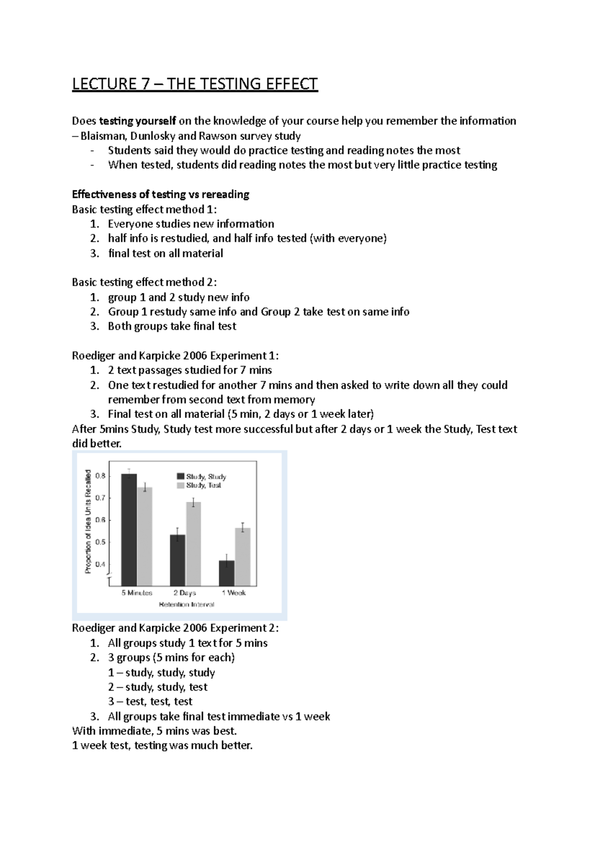 Lecture 7 The Testing Effect Lecture 7 The Testing Effect Does 4626