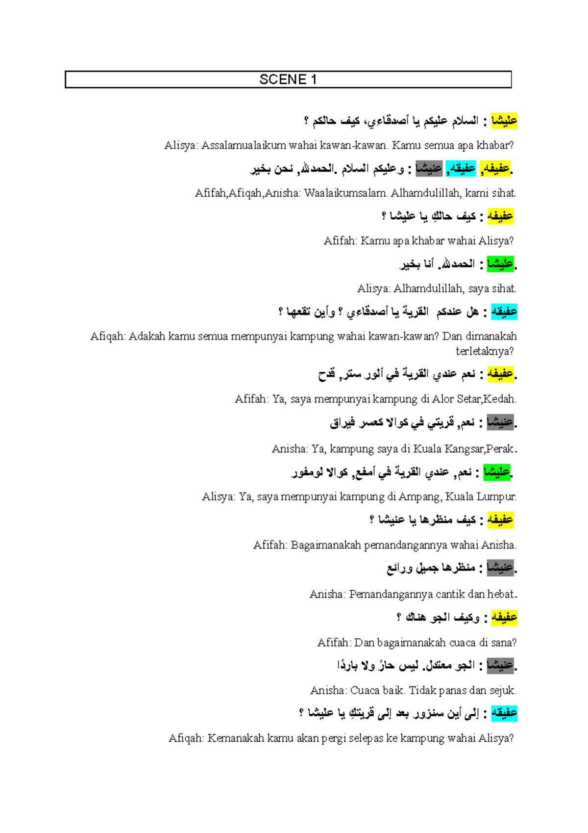 Arab roleplay FINAL ASSESSMENT TAC151 - SCENE 1 : السلام عليكم يا أصدقاءي، كيف حالكم ؟عليشا ...