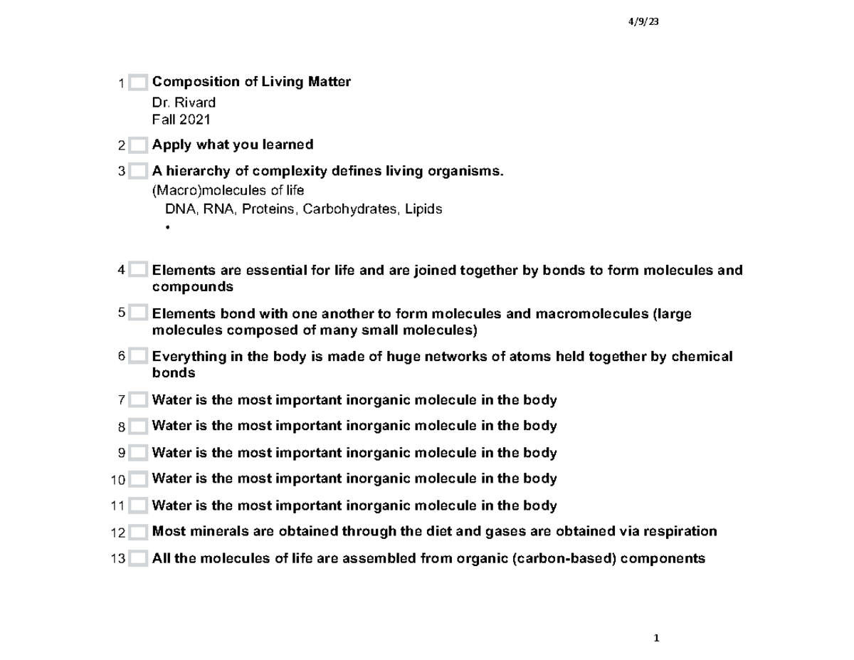 2. Composition of Living Matter - 4/9/ 1 Composition of Living Matter ...