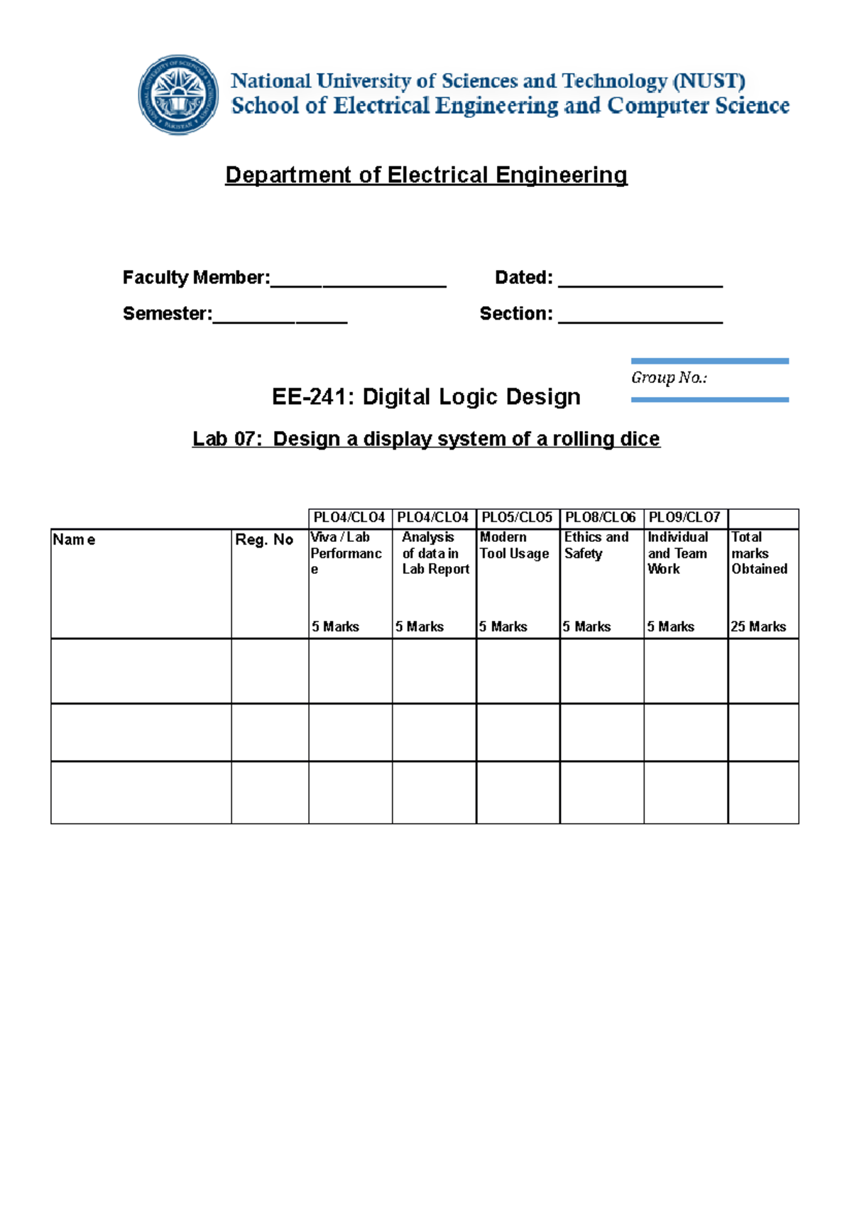 LAB 7 Design a display system of a rolling dice - Department of ...