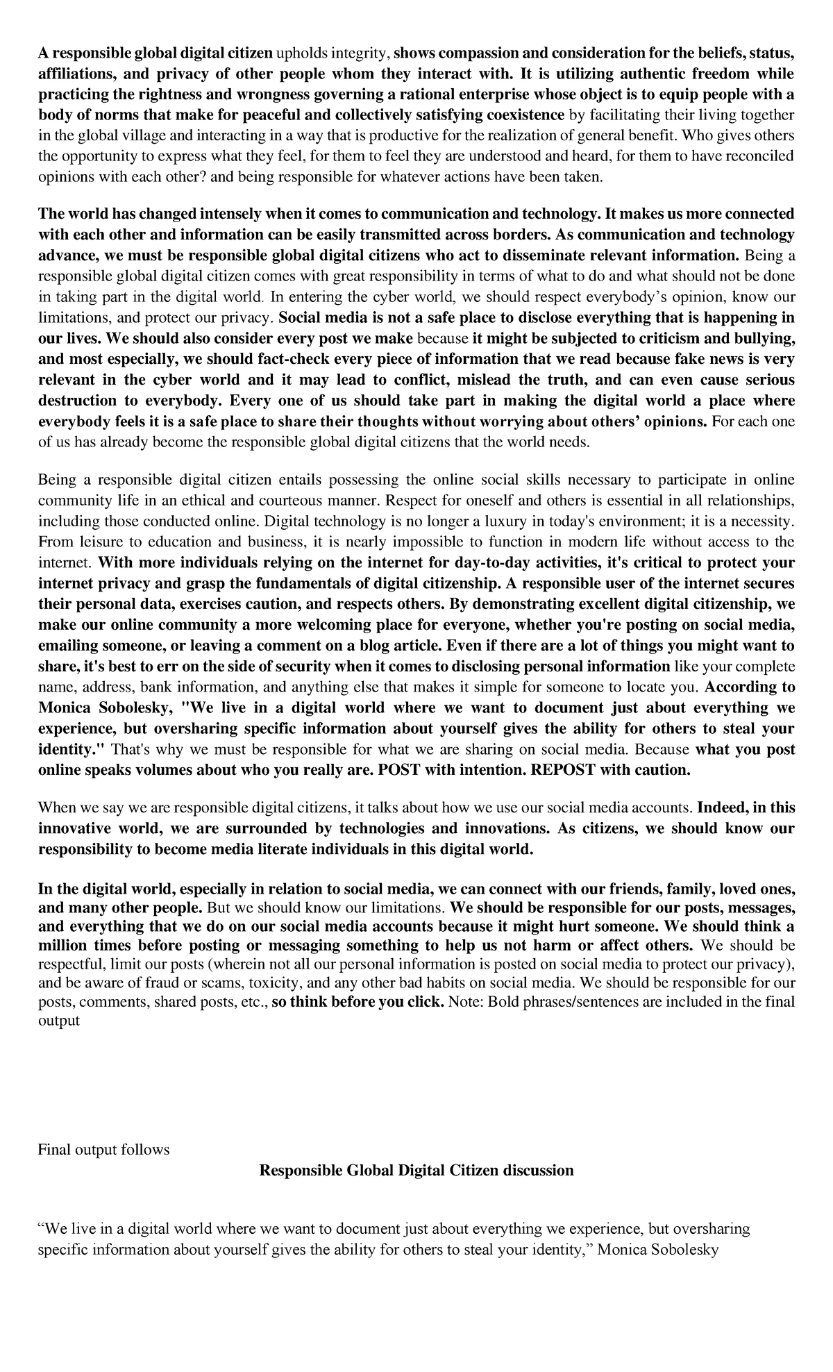 Group 4 Responsible Global Digital Citizen (Upload) - A responsible ...