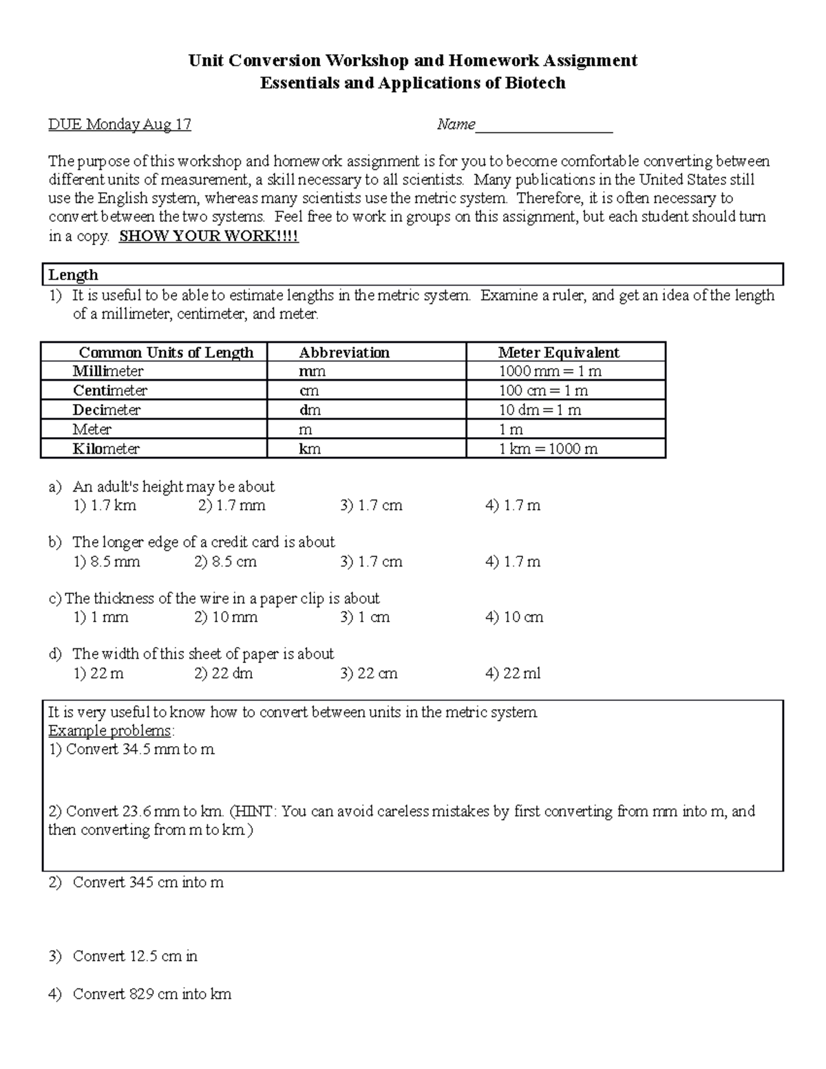 WS unit conversions (1)in to our Zoom class meetings on time. Class ...