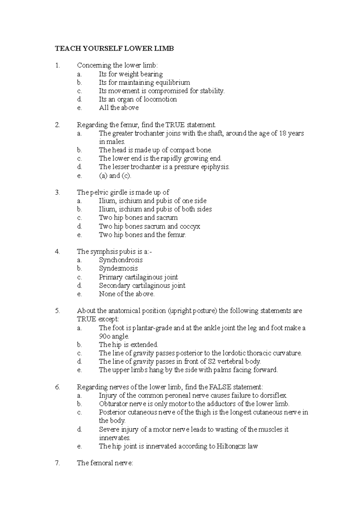 Lower LIMB - TEACH YOURSELF LOWER LIMB Concerning the lower limb: a ...