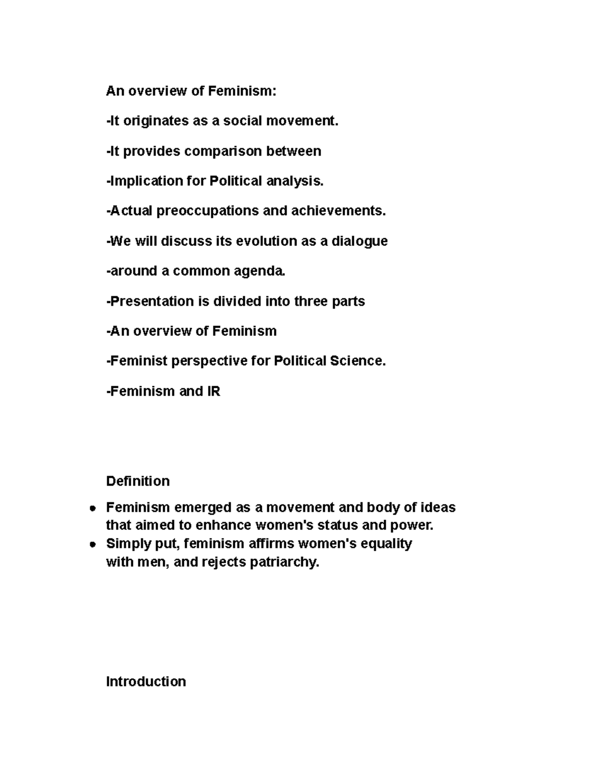 Introduction to Feminist Theory Part 3 - An overview of Feminism: -It ...