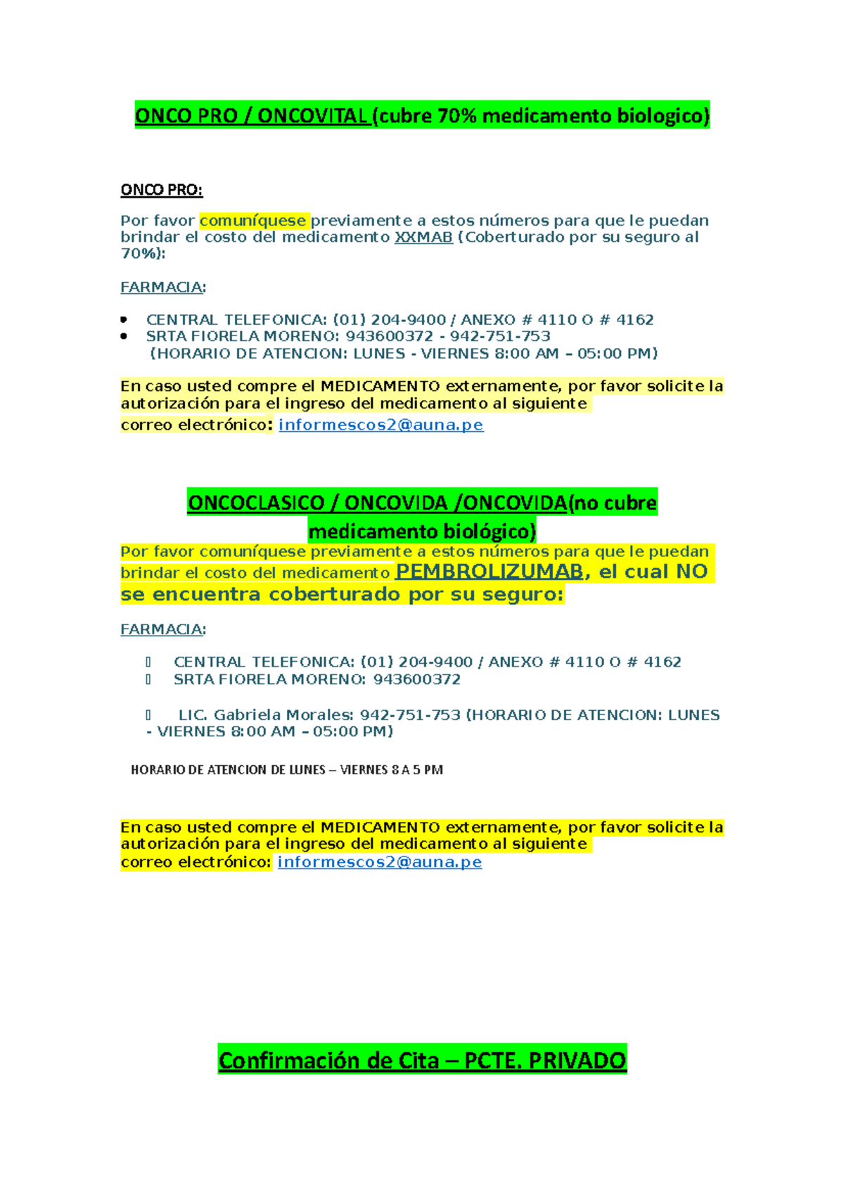 Plantillas DE Confirmacion - ONCO PRO / ONCOVITAL (cubre 70% ...