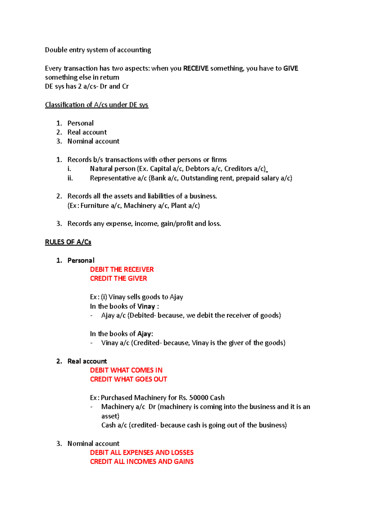 Rules of journals - Double entry system of accounting Every transaction ...