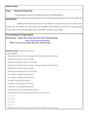 Physical Fitness W - PEH - Physical Fitness Lesson Number: Week 6 ...