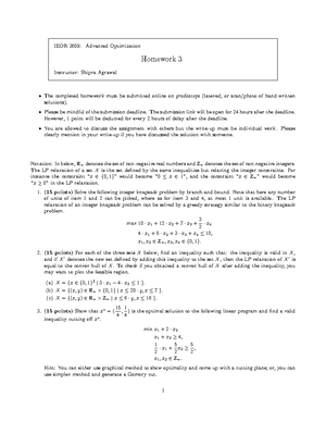 HW1-solutions - Solutions to First Assignment - IEOR 3609: Advanced Optimization Homework 1 ...