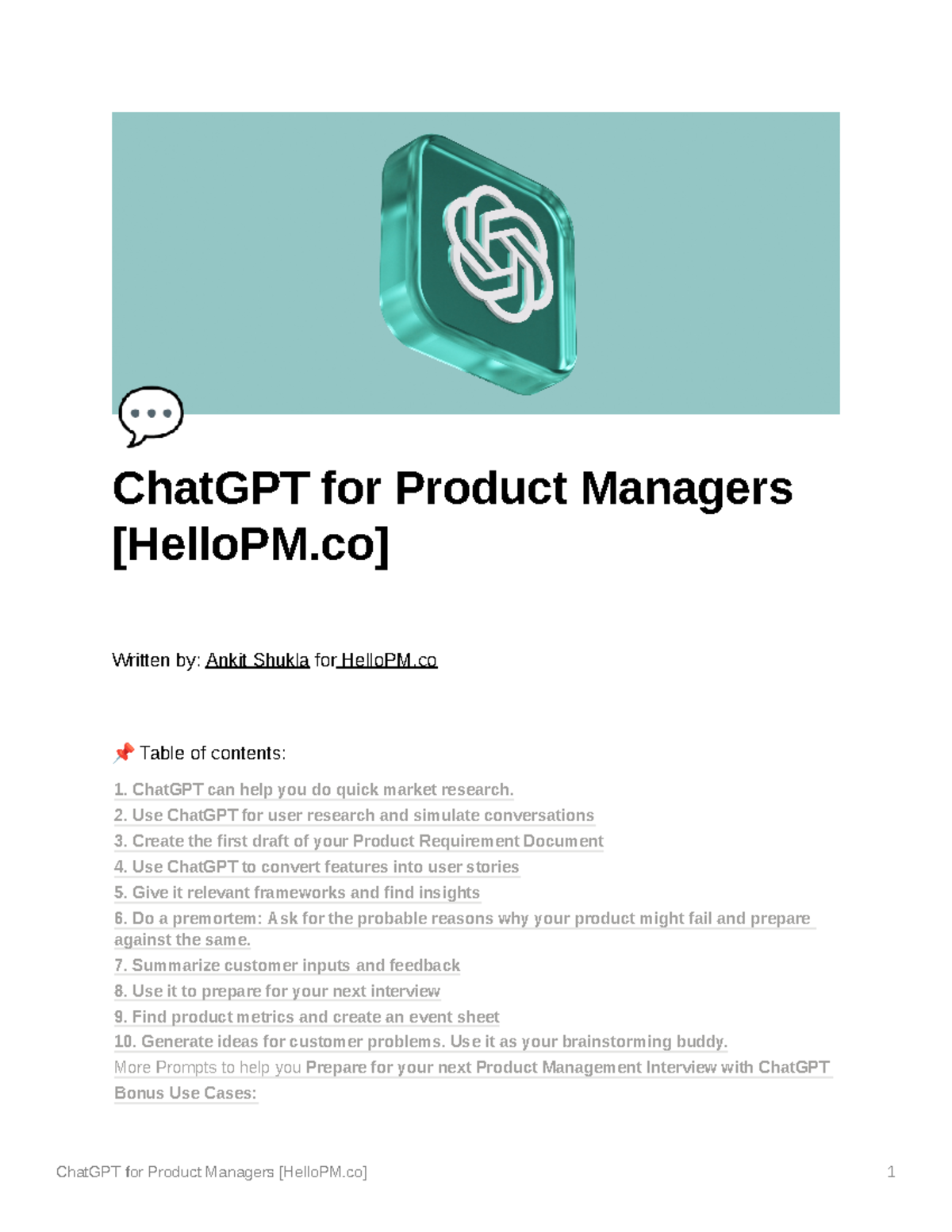 Chatgpt for PM - how to use Chat GPT as a PM - ChatGPT for Product Managers [HelloPM] Written by ...