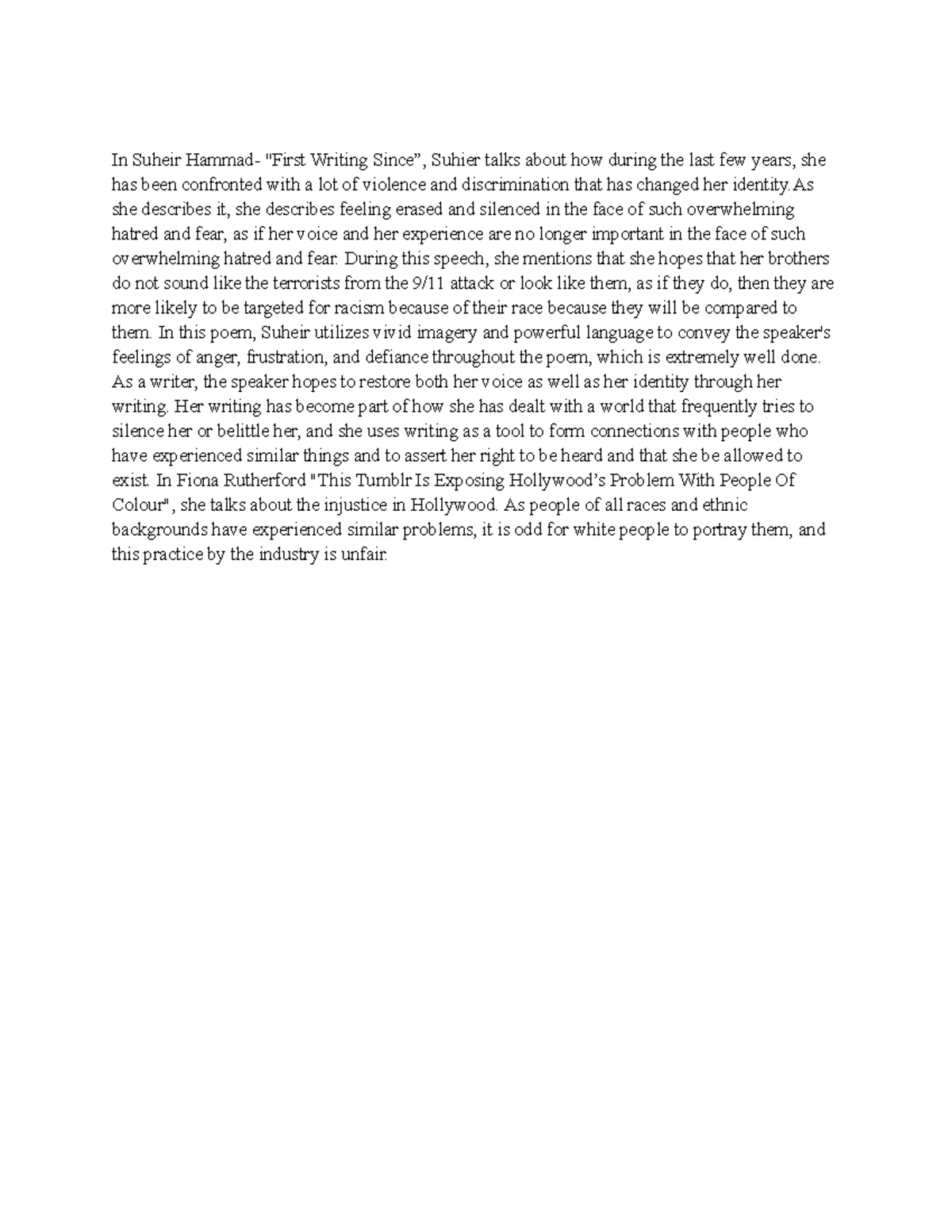 Untitled document-17 - poem summary - In Suheir Hammad- ''First Writing ...
