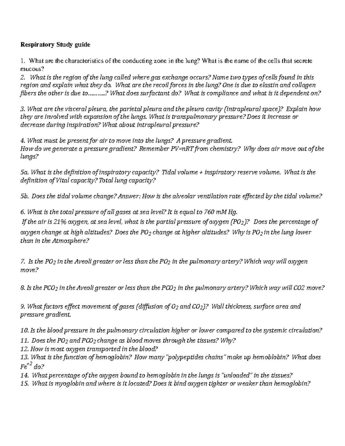 Exam 3 Pulmonary study guide - Respiratory Study guide 1. What are the ...