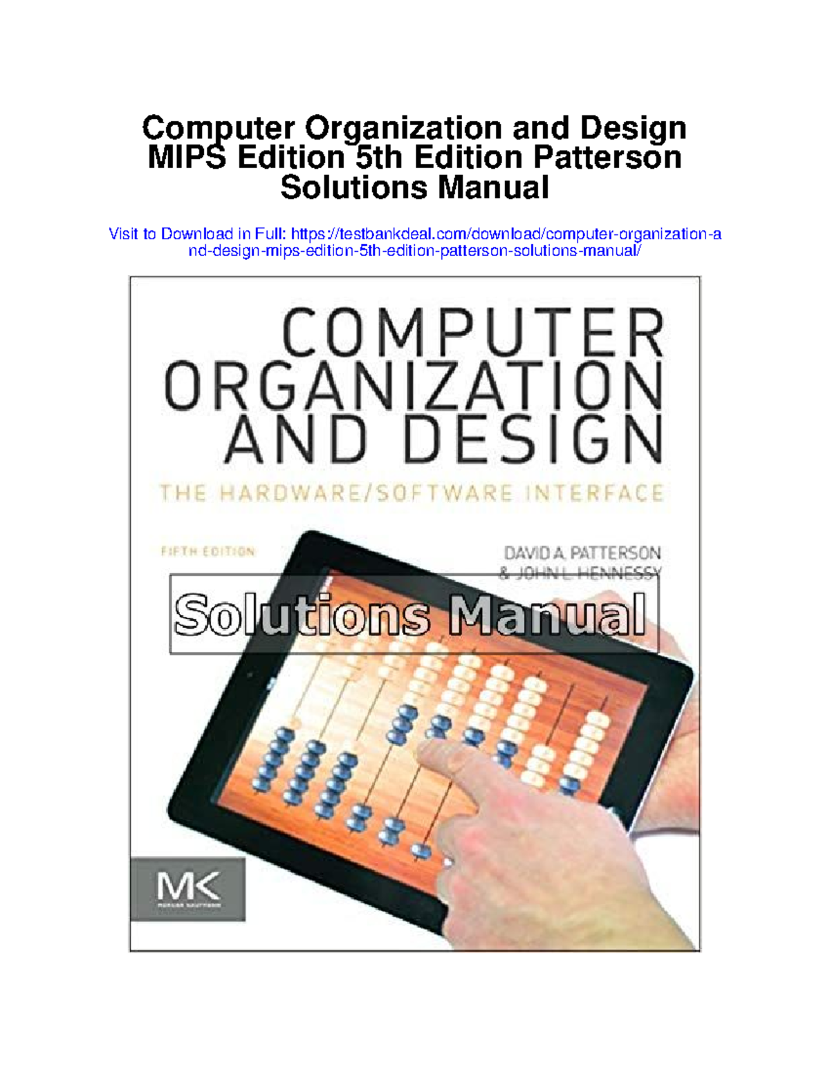 667644339 Computer Organization and Design Mips Edition 5th Edition Patterson Solutions Manual ...