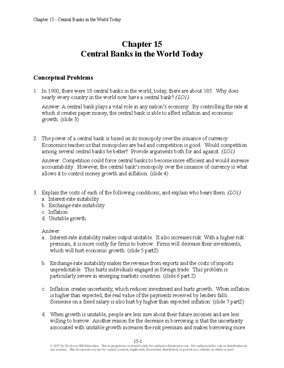 Chapter 15 exercises + answer key - Chapter 15 Central Banks in the ...