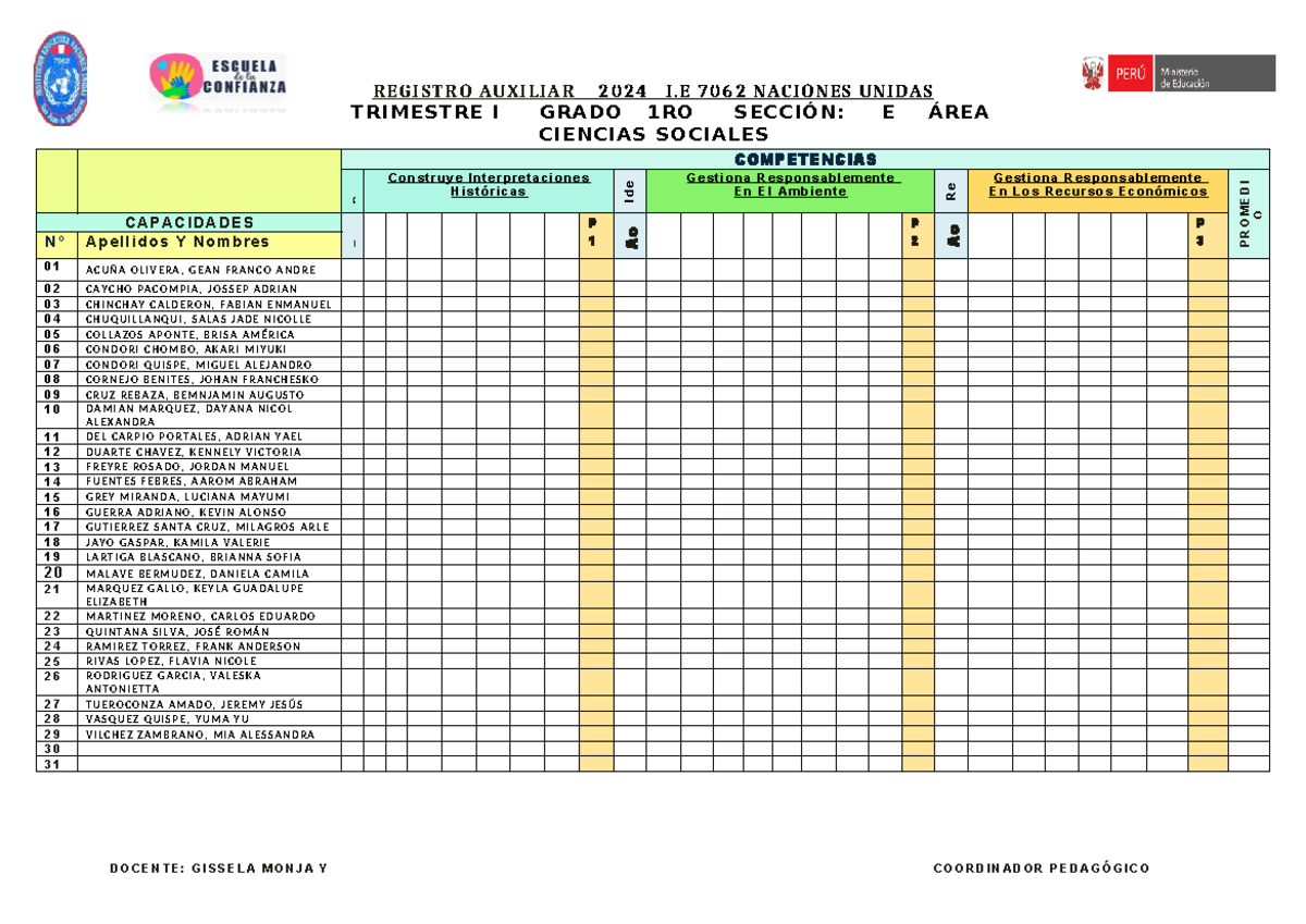Trimestre I Grado 1RO Sección - TRIMESTRE I GRADO 1RO SECCIÓN: E ÁREA ...