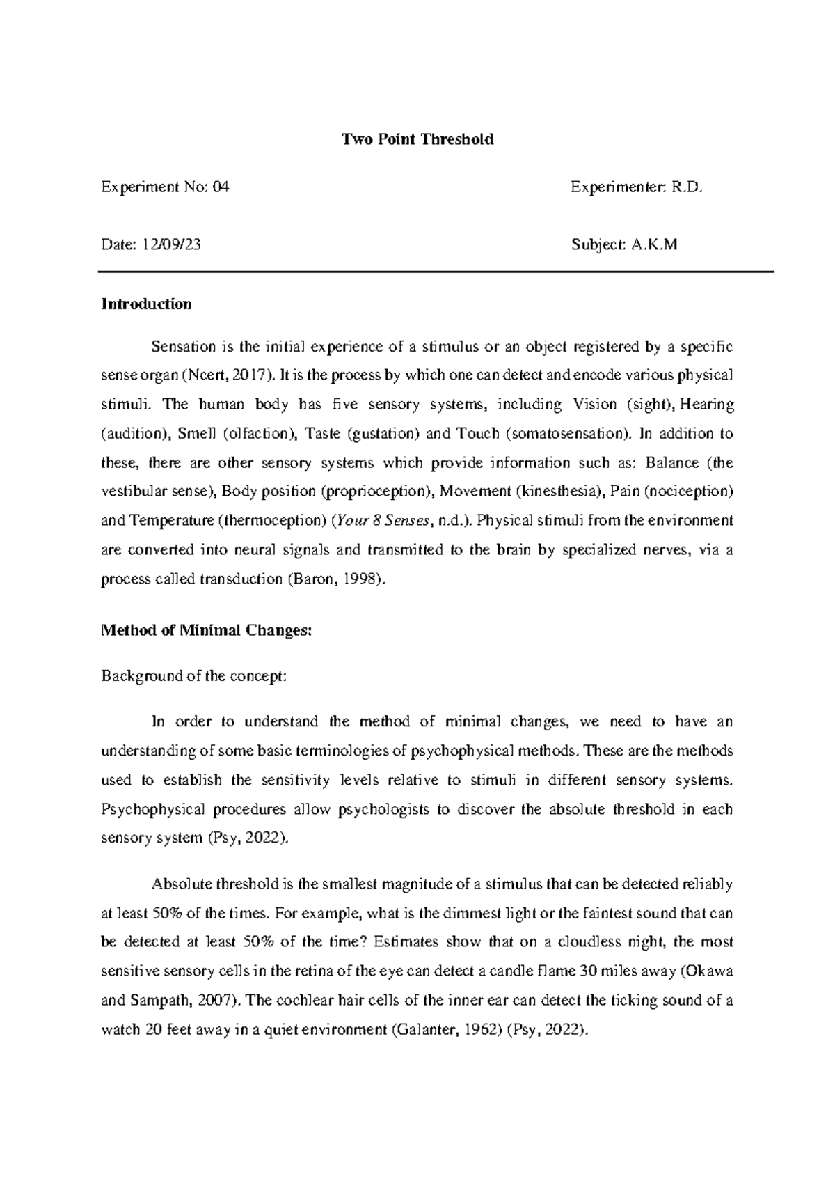Two Point Threshold (final) - Two Point Threshold Experiment No: 04 ...