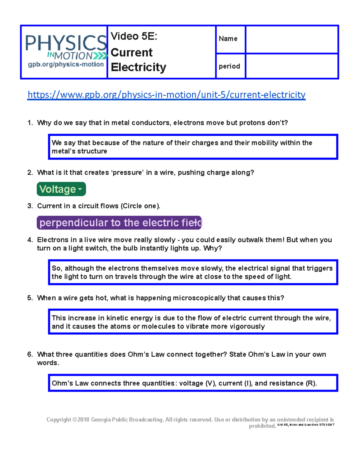 5E NTG - Current Electricity - Video 5E: Current Electricity Name ...