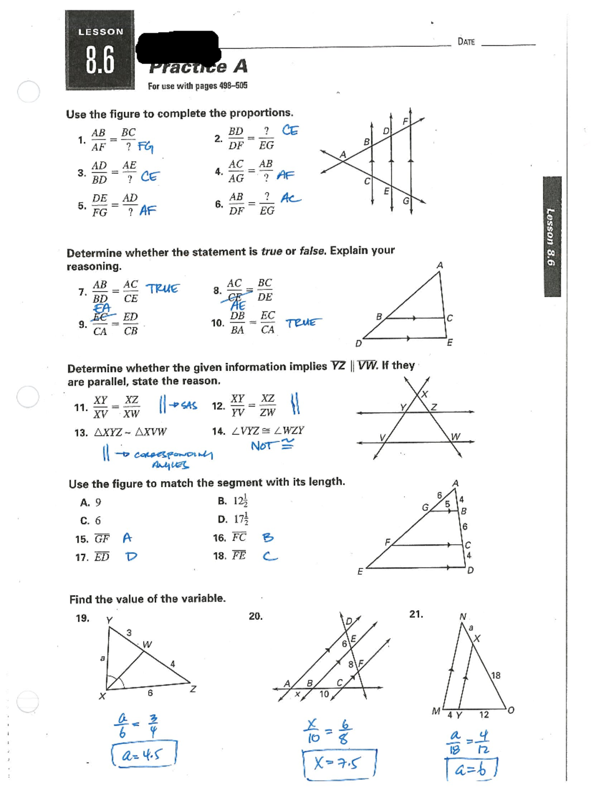 lesson 8.6 worksheet geometry - LESSON 11 NAME Practice A For use with ...