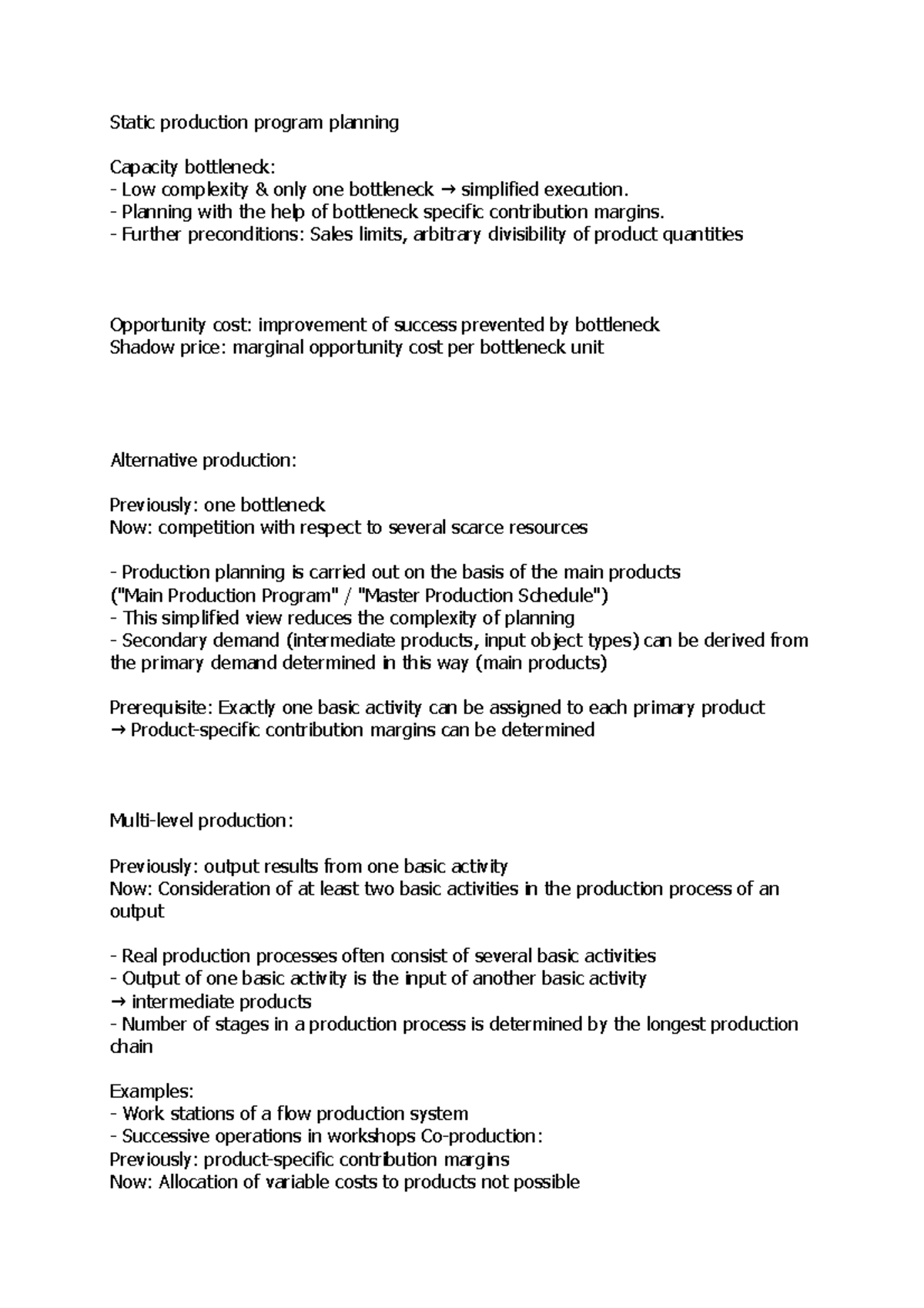 Static production program planning - Static production program planning ...