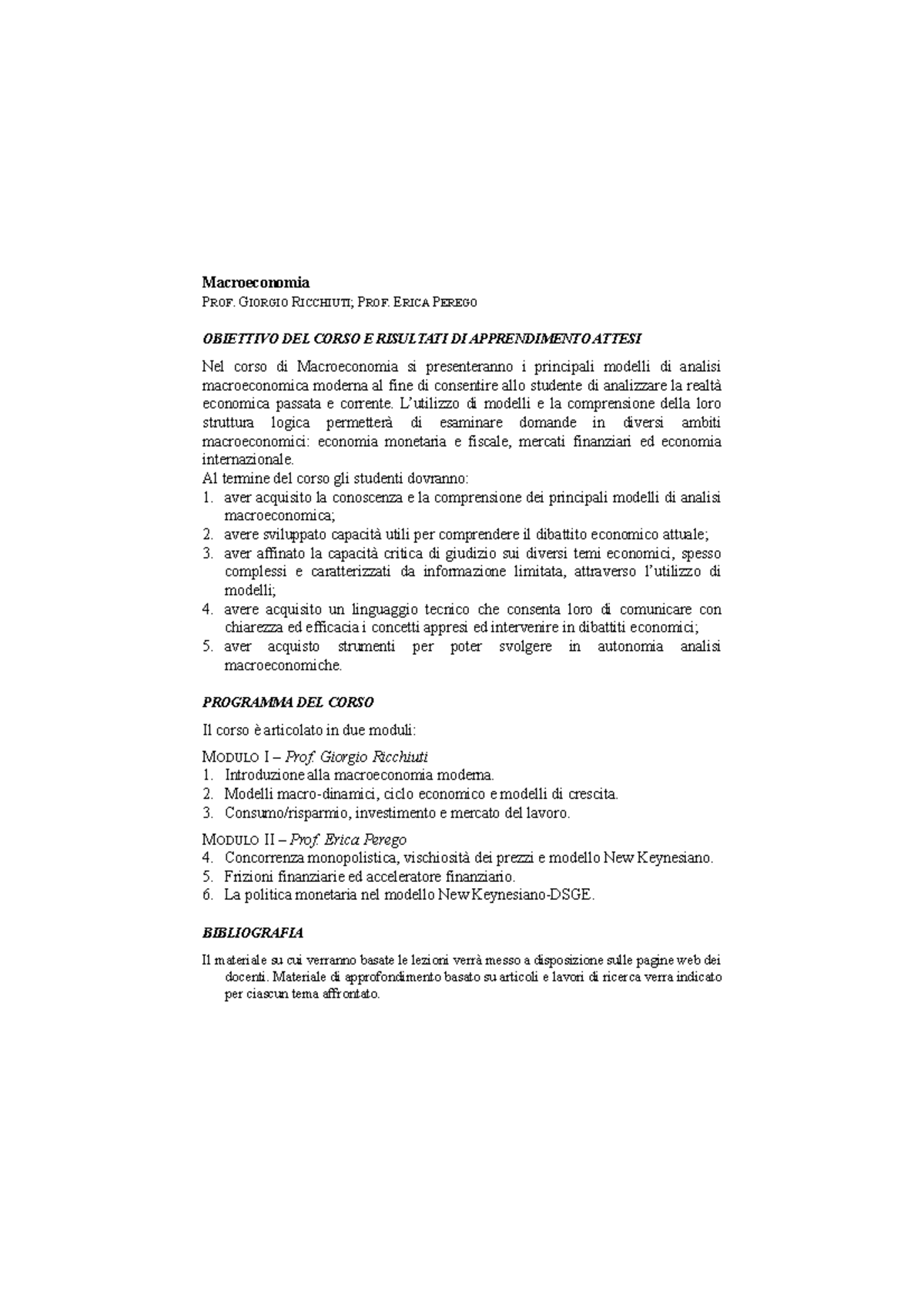 Macroeconomia Ricchiuti Perego - Macroeconomia PROF. GIORGIO RICCHIUTI ...