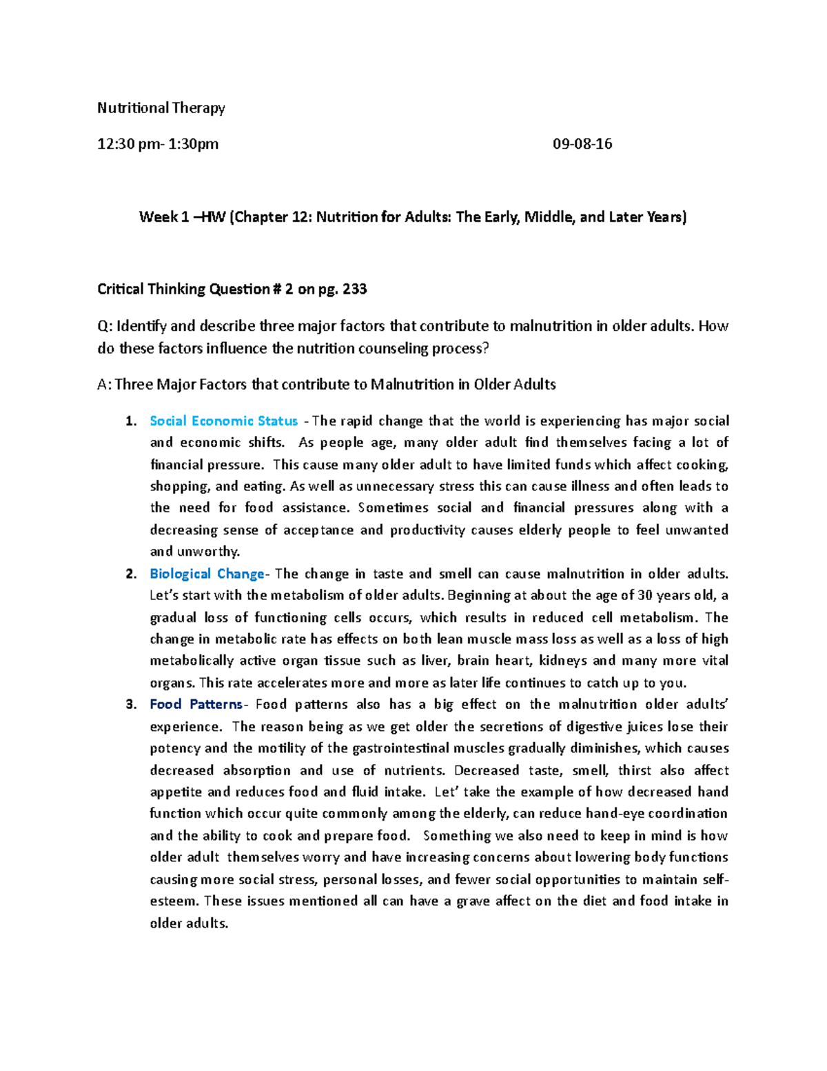 Nutritional Therapy-Week 1 - Nutritional Therapy 12:30 pm- 1:30pm 09-08 ...