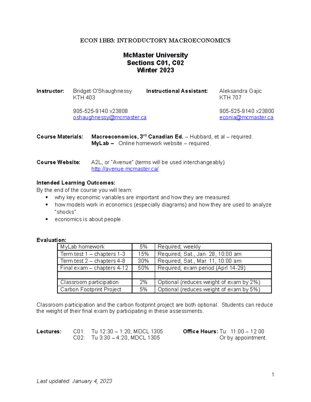 1BB3 outline W23 jan4 - Use this - ECON 1BB3: INTRODUCTORY ...