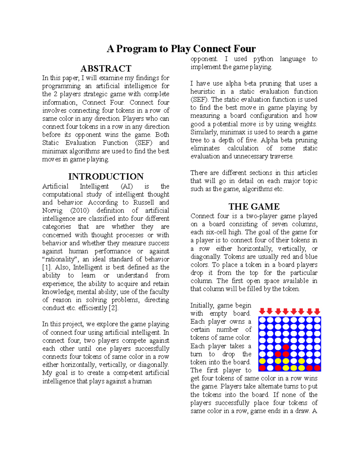 A Program to Play Connect Four - A Program to Play Connect Four ...