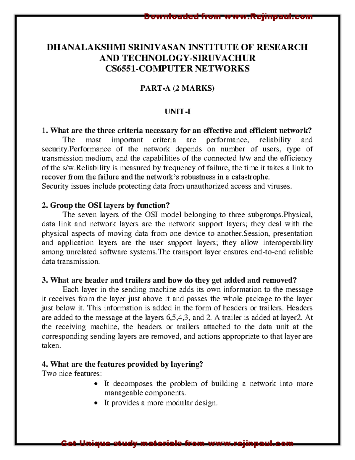 COMPUTER NETWORK TWO MARK QUESTION WITH ANSWER - DHANALAKSHMI ...