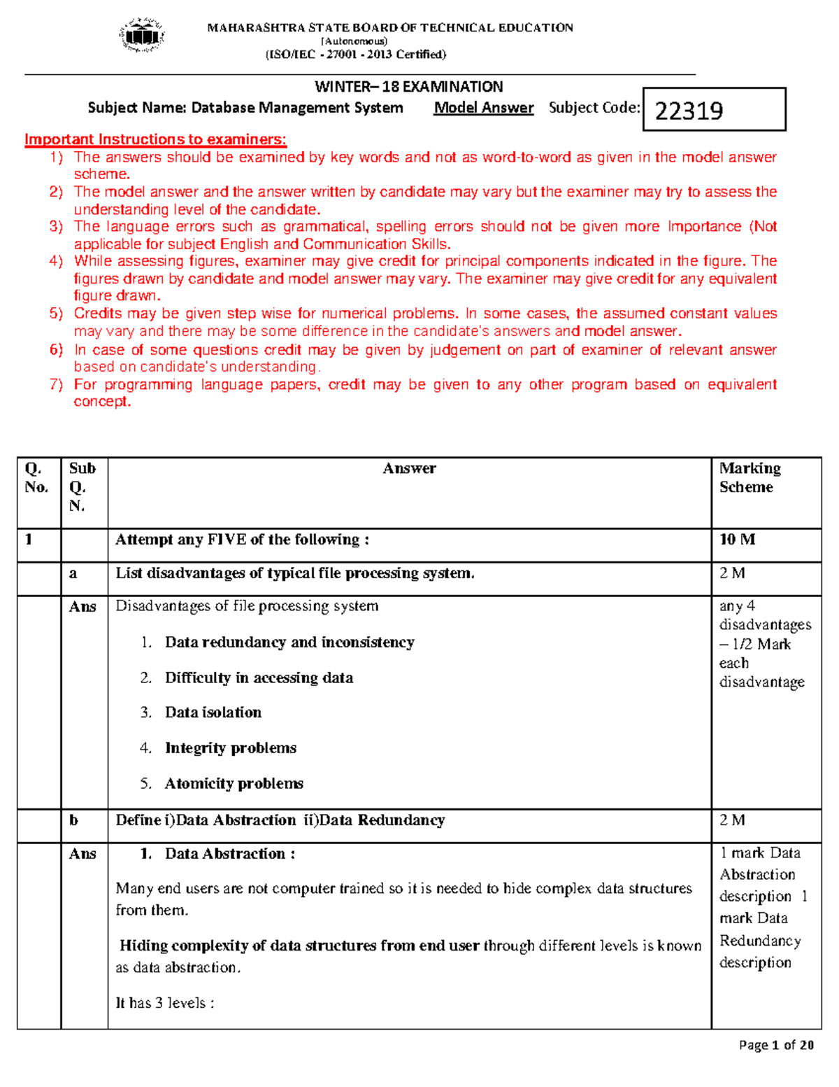 22319 2018 Winter model answer paper - (Autonomous) (ISO/IEC - 27001 - 2013 Certified) - Studocu