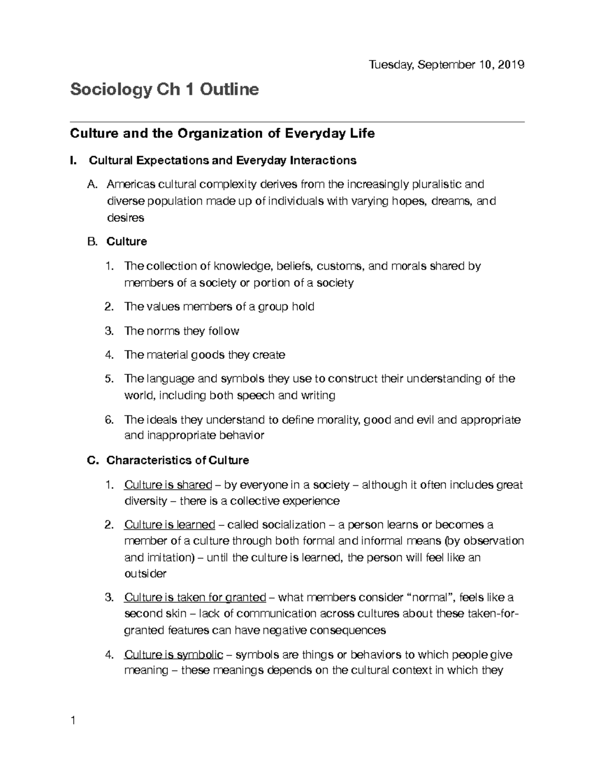 Sociology Ch 1-5 Outline - Sociology Ch 1 Outline Culture and the ...