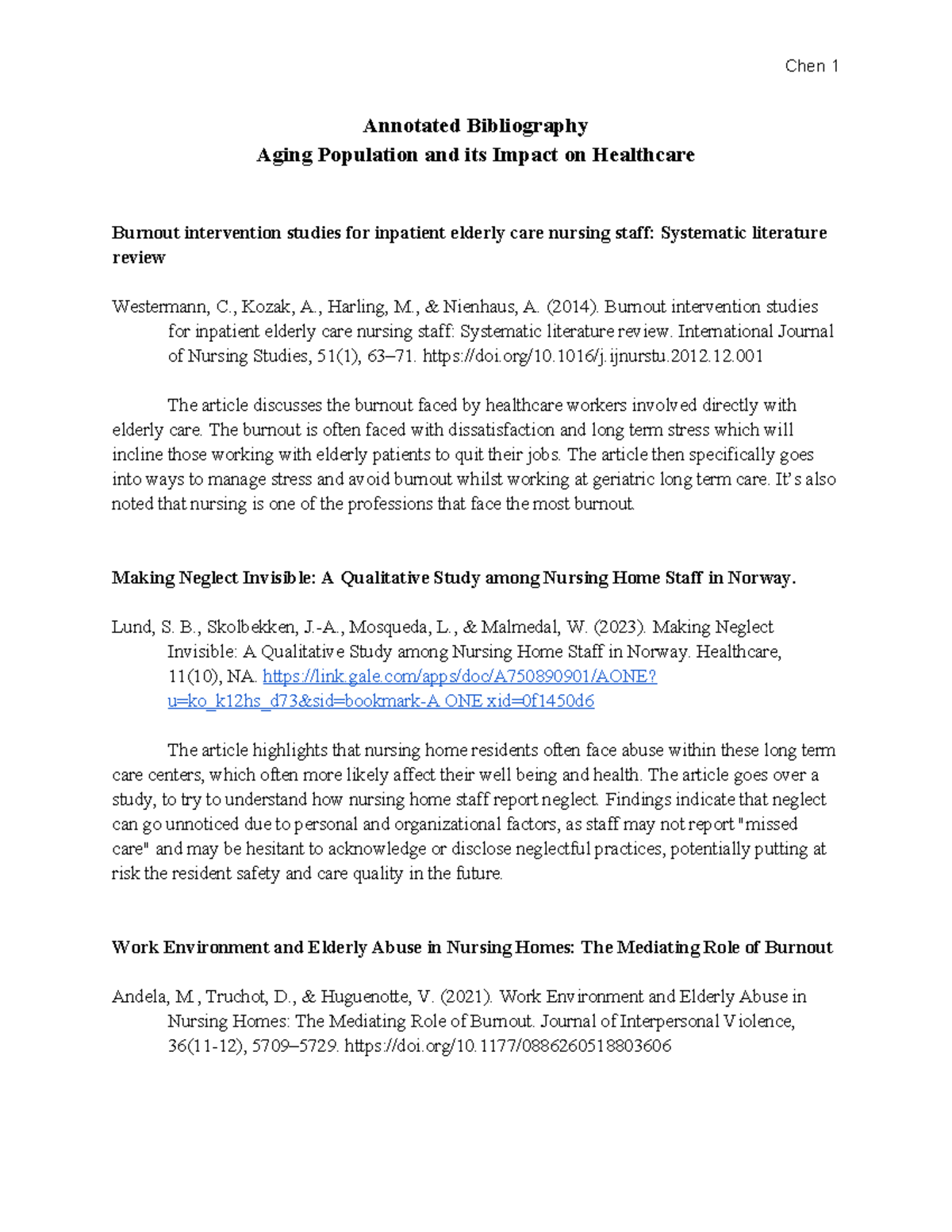 Annotated Bibliography - Chen 1 Annotated Bibliography Aging Population and its Impact on ...