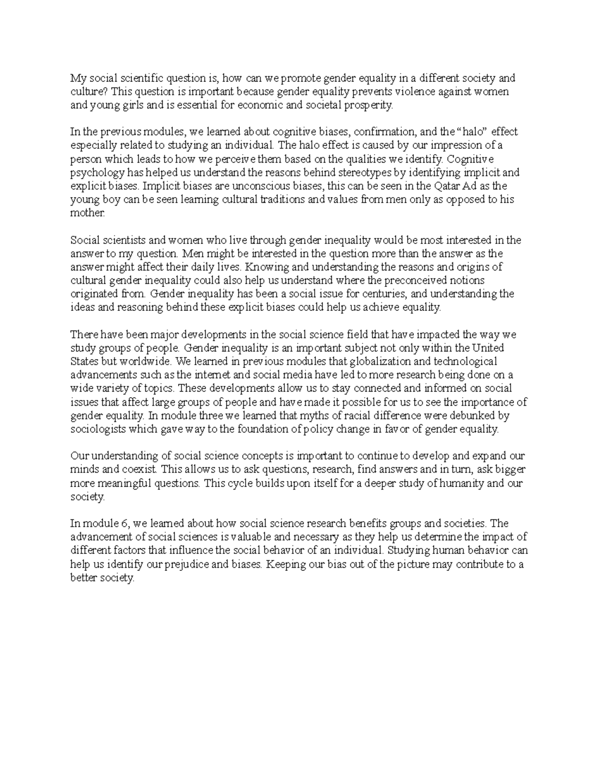 SCS 100 Project 3 Final Reflection - My social scientific question is ...