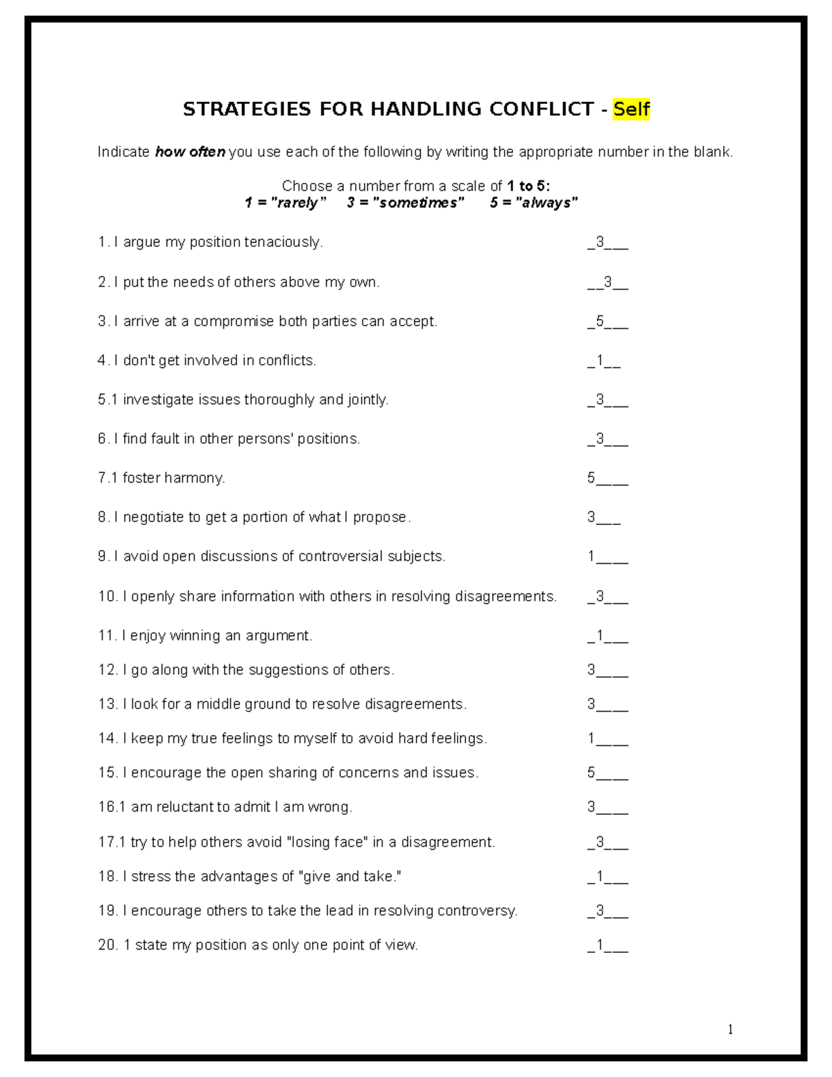 Areej POP Strategies for Handling Conflict Self - STRATEGIES FOR ...