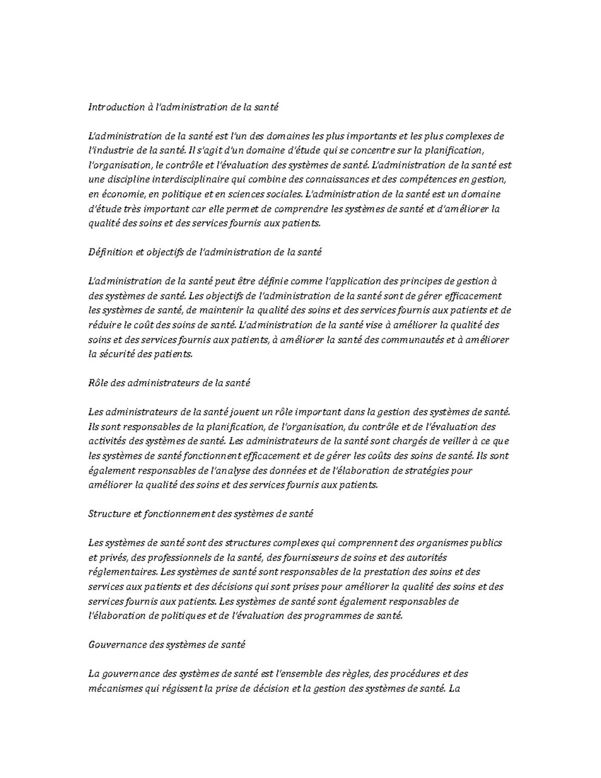 Healthcare Administration note study - Introduction à l’administration ...