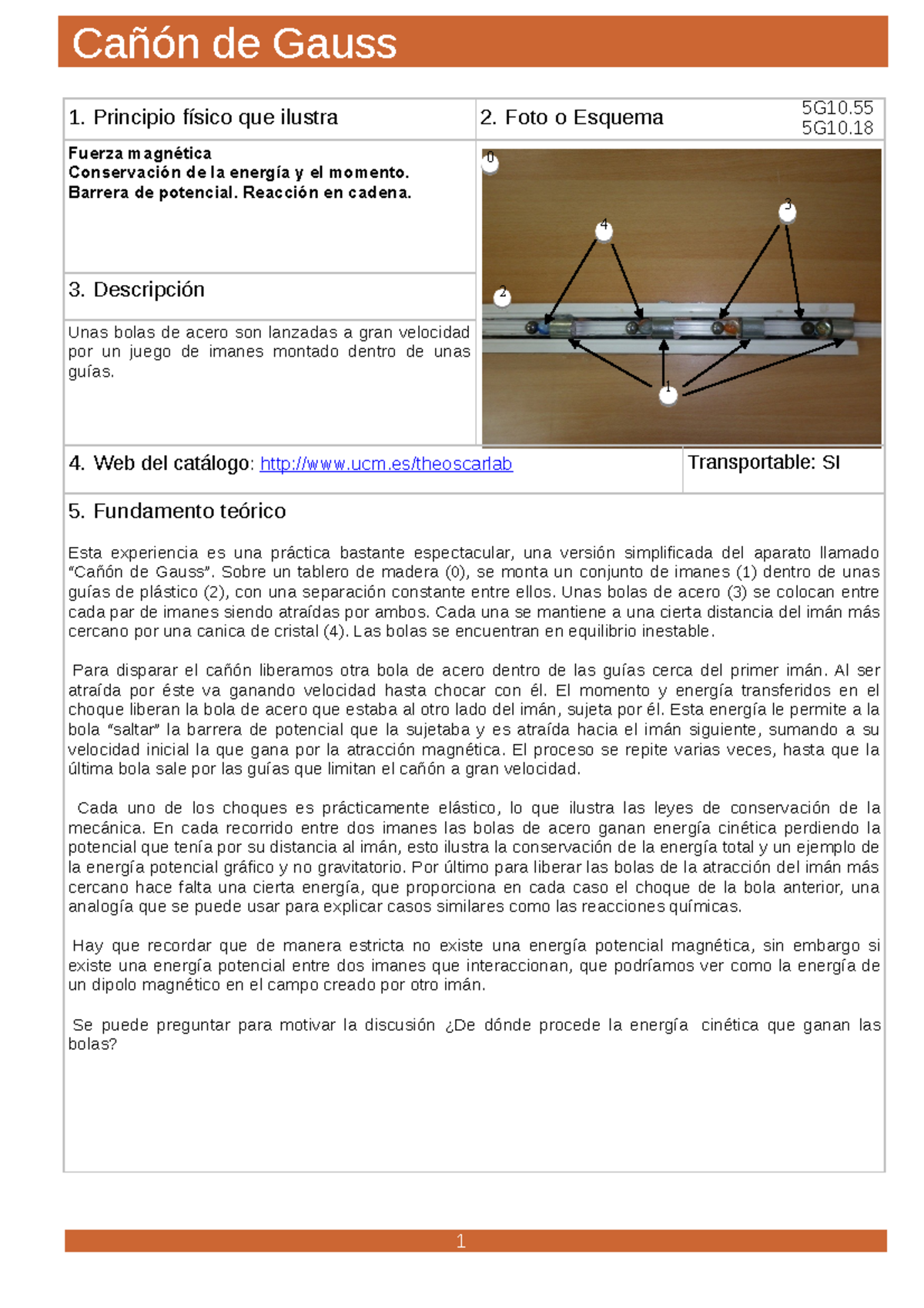 76-2013-07-11-19 Gauss cannon - 1 Cañón de Gauss 1. Principio físico que ilustra 2. Foto o ...