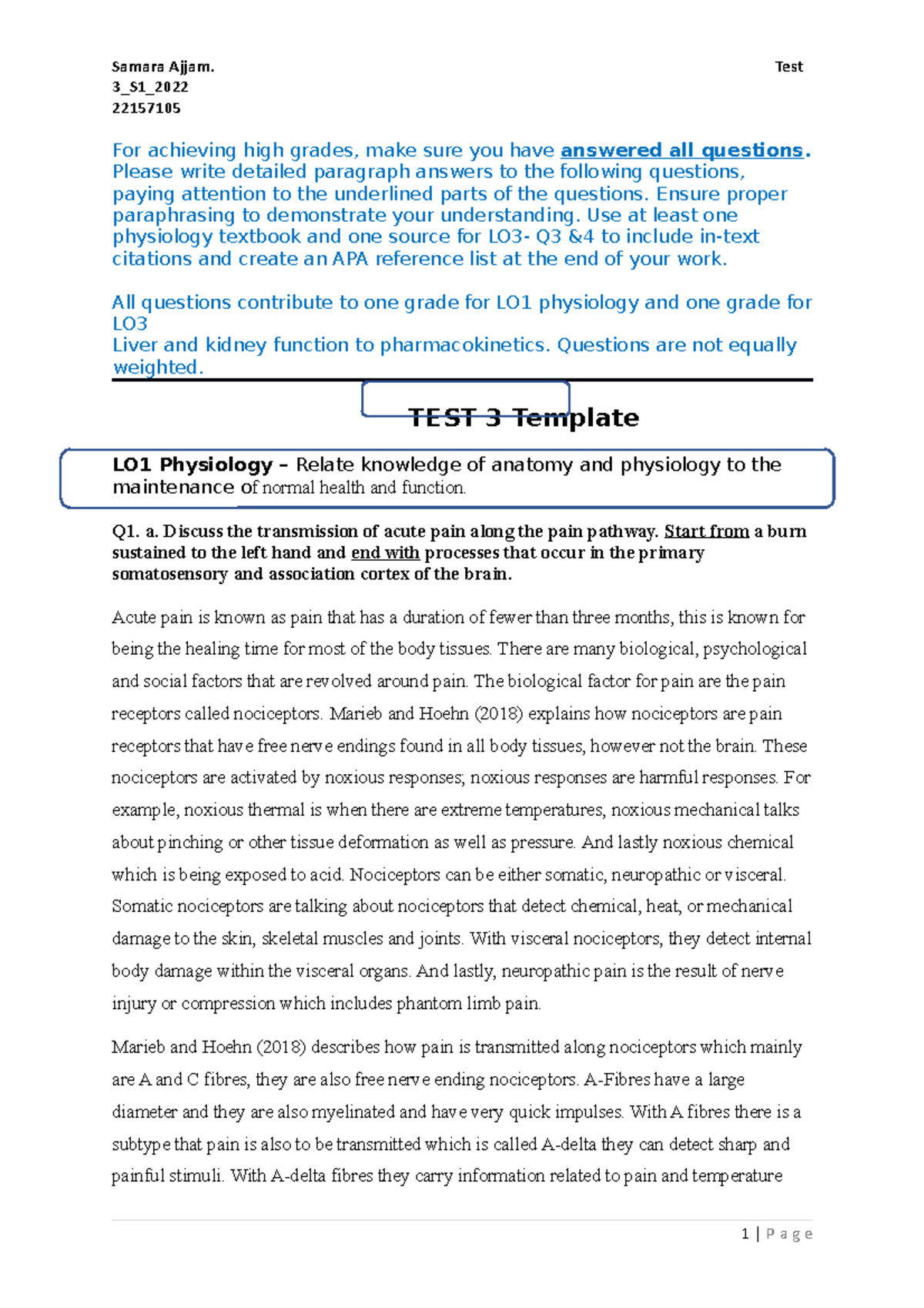 Test 3 S1 2022 - Samara Ajjam - 3_S1_ 22157105 For achieving high ...