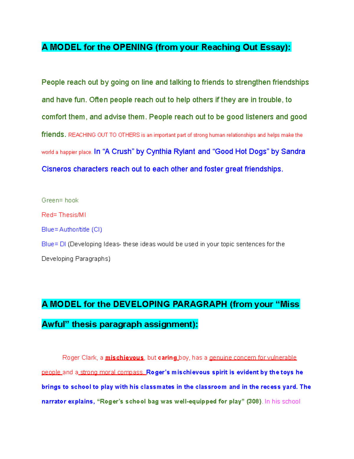 Models Opening, Developing Paragraph, Closing - A MODEL for the OPENING ...