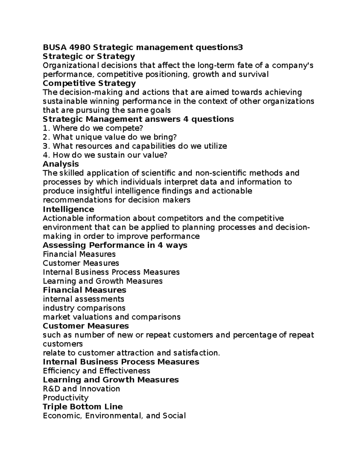 BUSA 4980 Strategic management questions 3 - BUSA 4980 Strategic ...