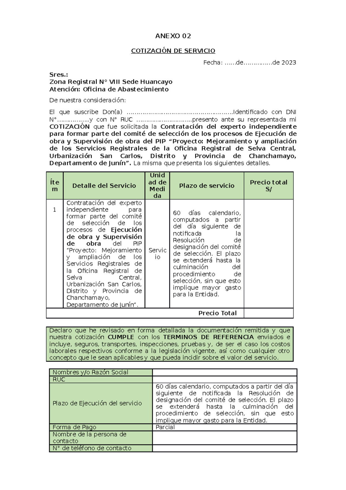 Formato-de-cotizacion- experto-independiente - ANEXO 02 COTIZACIÓN DE ...