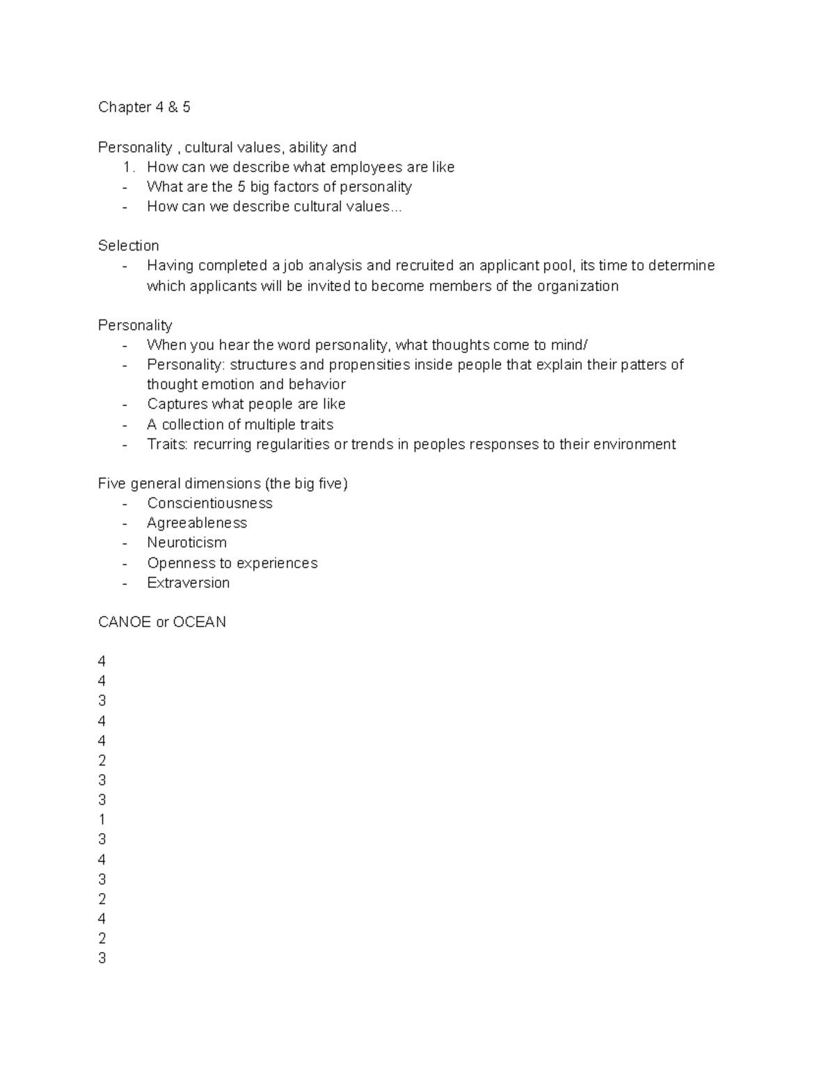 Lecture 3 - Chapter 4 & 5 Personality , cultural values, ability and 1. How can we describe what ...