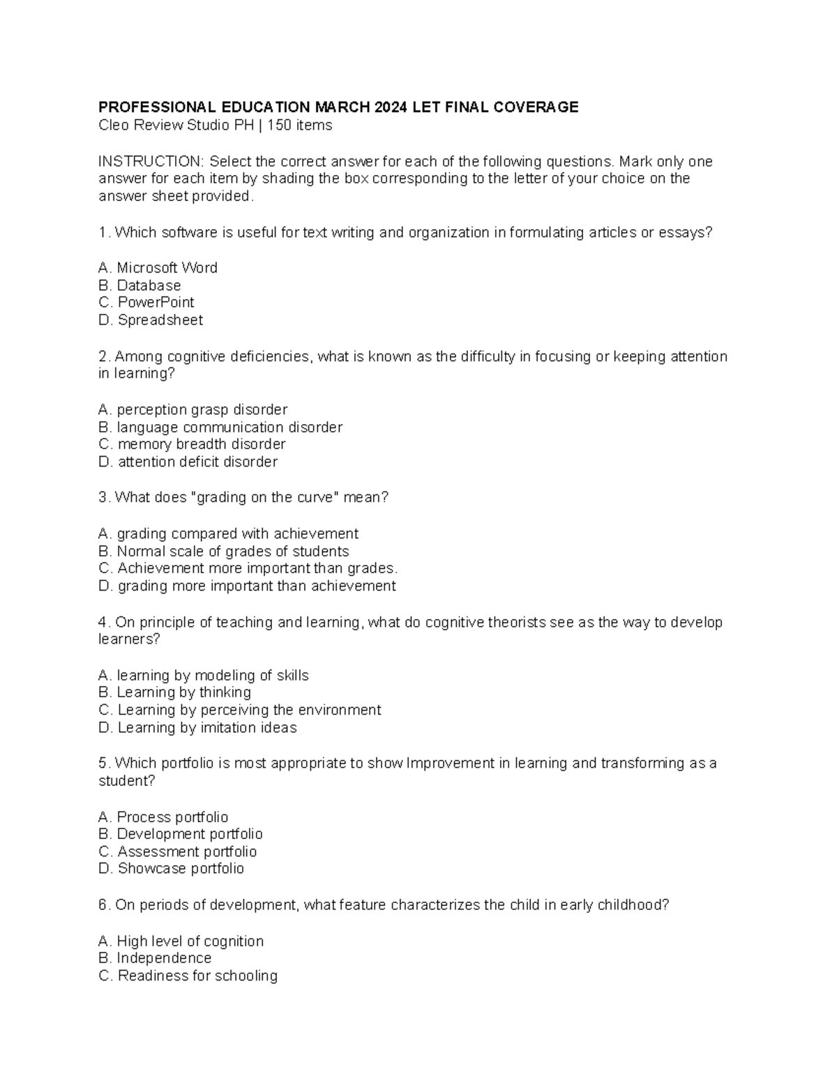 Practice prof ed - This is one of the materials I used during my review ...