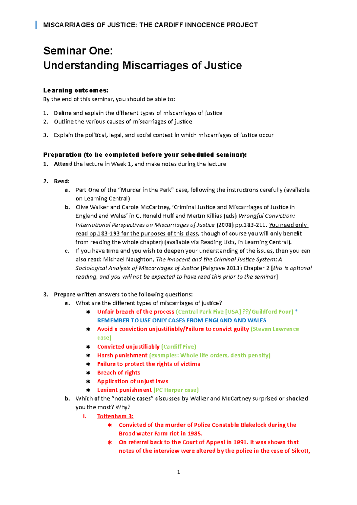 Tutorial PREP - MISCARRIAGES OF JUSTICE: THE CARDIFF INNOCENCE PROJECT ...