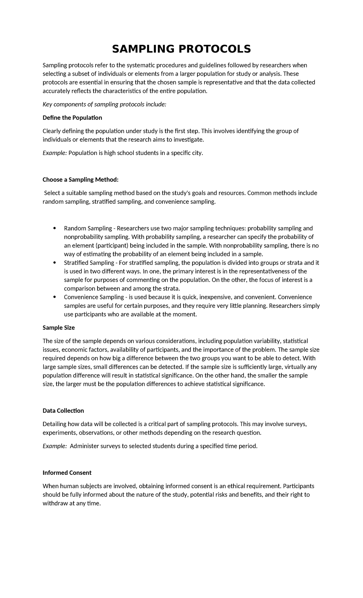 Anachem Sampling Protocols Sampling Protocols Sampling Protocols