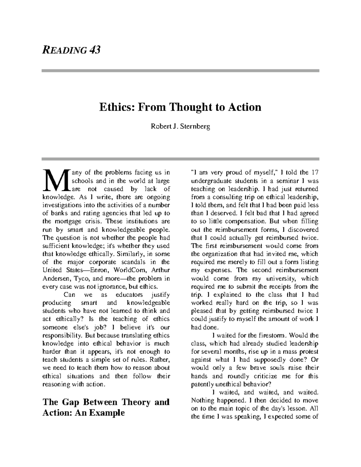 Ch 8 ethics from thought to action 2011 - READING 43 Ethics: From Thought to Action Robert J ...