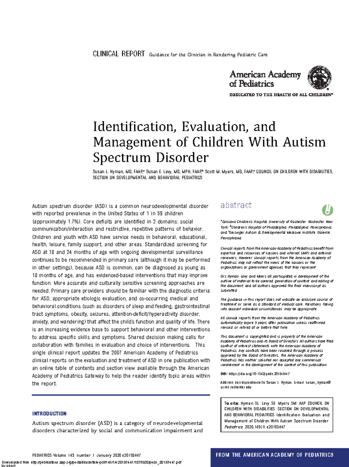 Autism - CLINICAL REPORT Guidance for the Clinician in Rendering ...